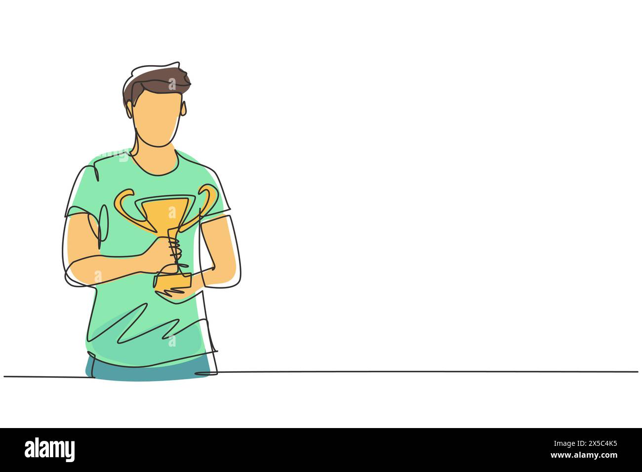 Single one line drawing male athlete wearing sports jersey holding ...