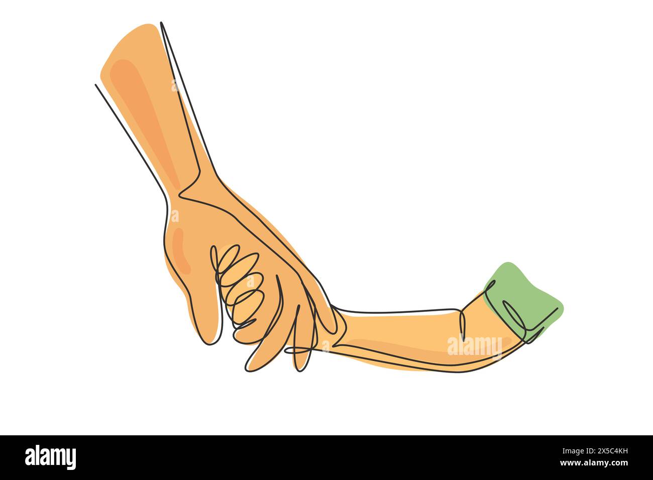 Continuous one line drawing father holds hand of small child. Childhood ...