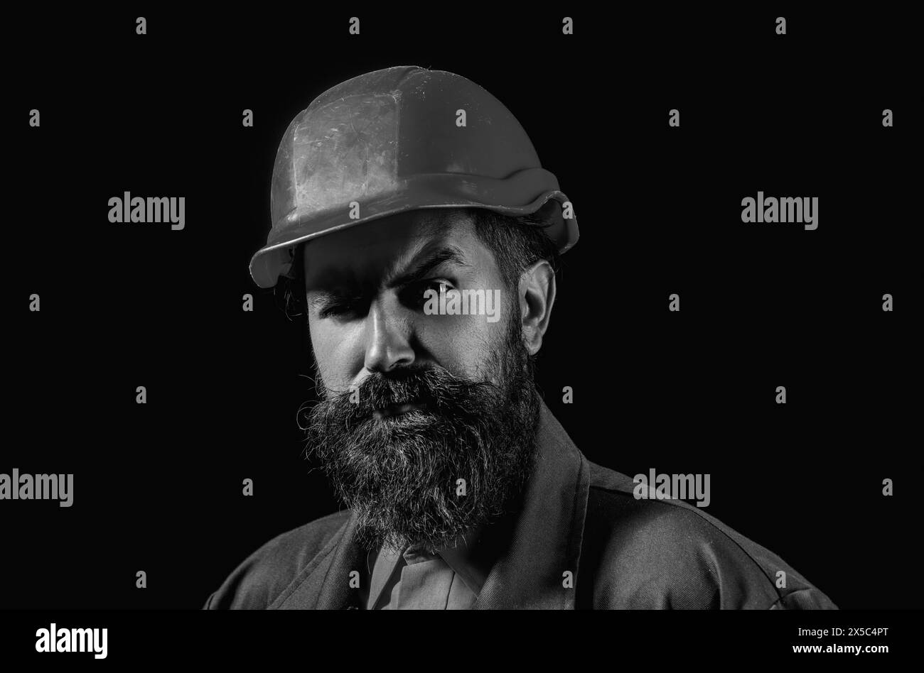 Builder in hardhat. Builder with helmet. Worker builder in helmet at ...