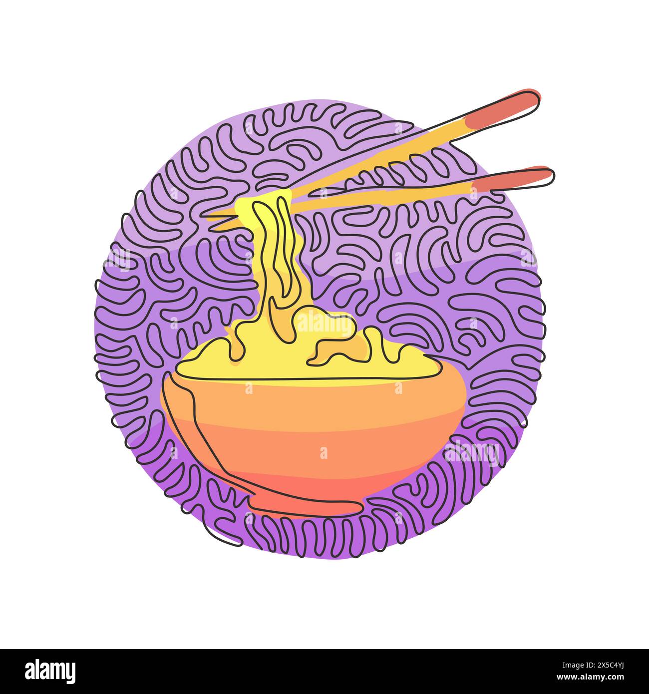 Single continuous line drawing noodle in bowl. Asian ramen, traditional ...