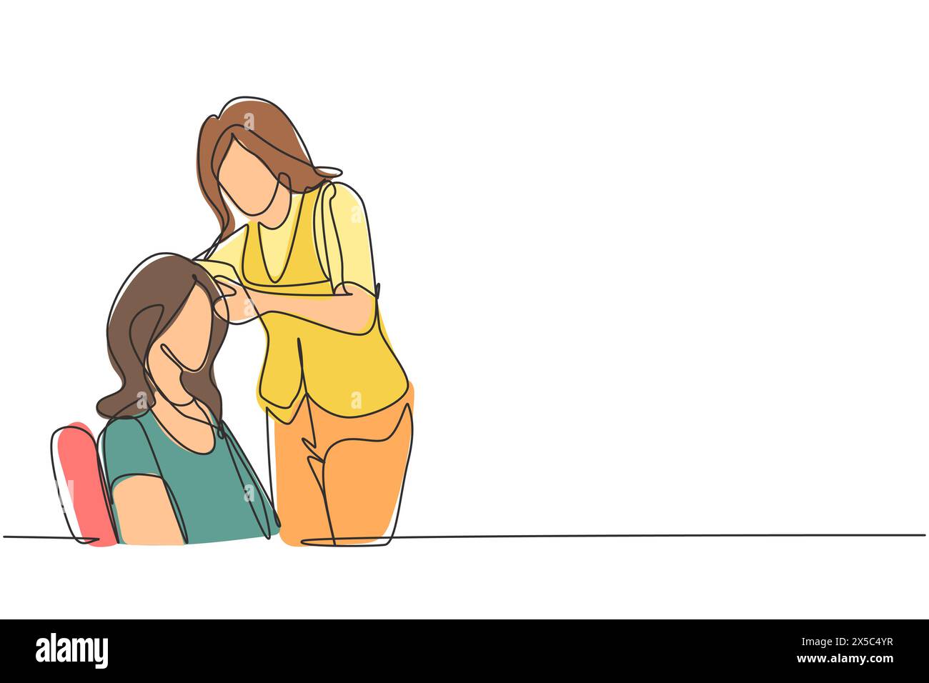 Single continuous line drawing confident young woman is looking at her ...