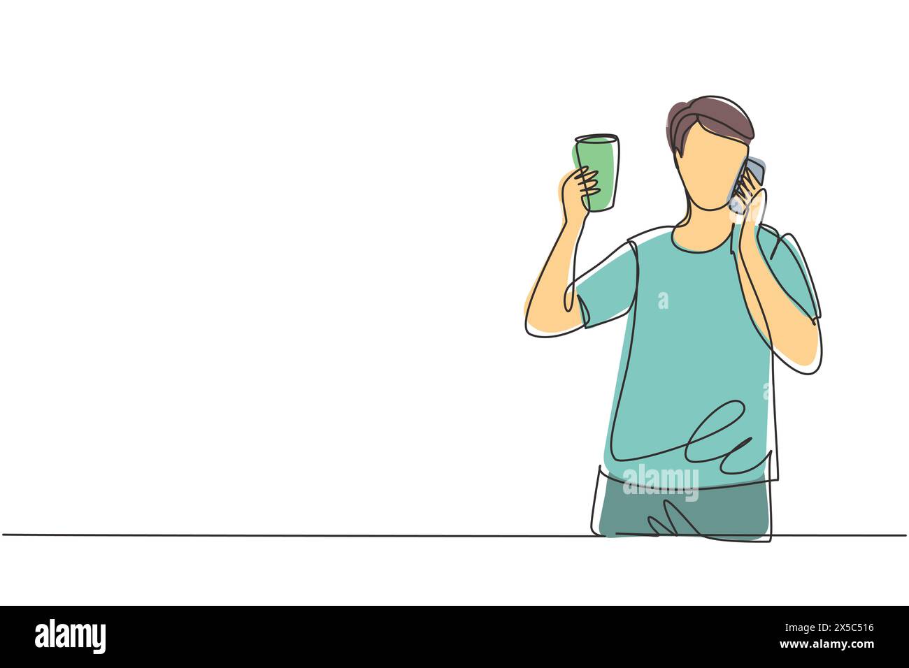 Single continuous line drawing young handsome man drinking orange juice ...