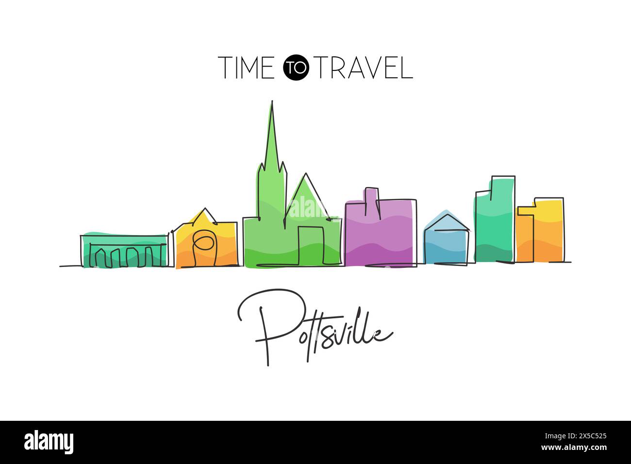 Continuous one line drawing Pottsville city skyline, Pennsylvania ...