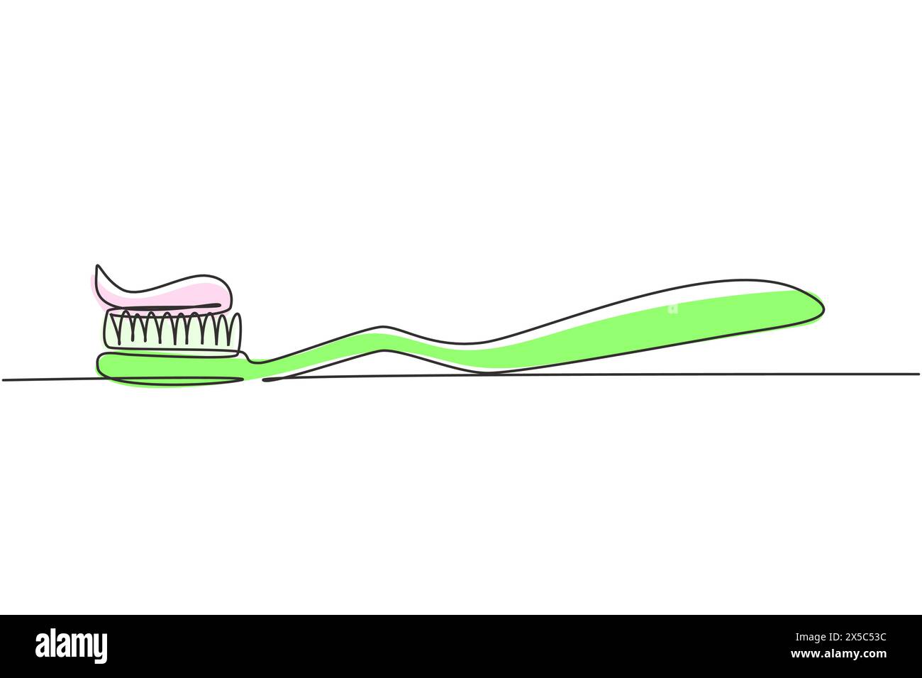 Single one line drawing toothbrush with toothpaste. Dental care ...
