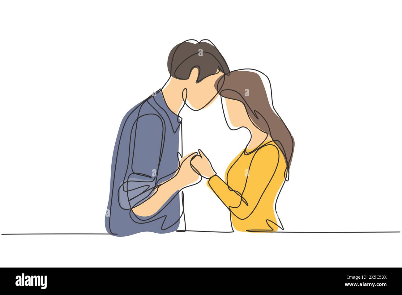 Single One Line Drawing Happy Loving Couple Holding Hands Young Couple