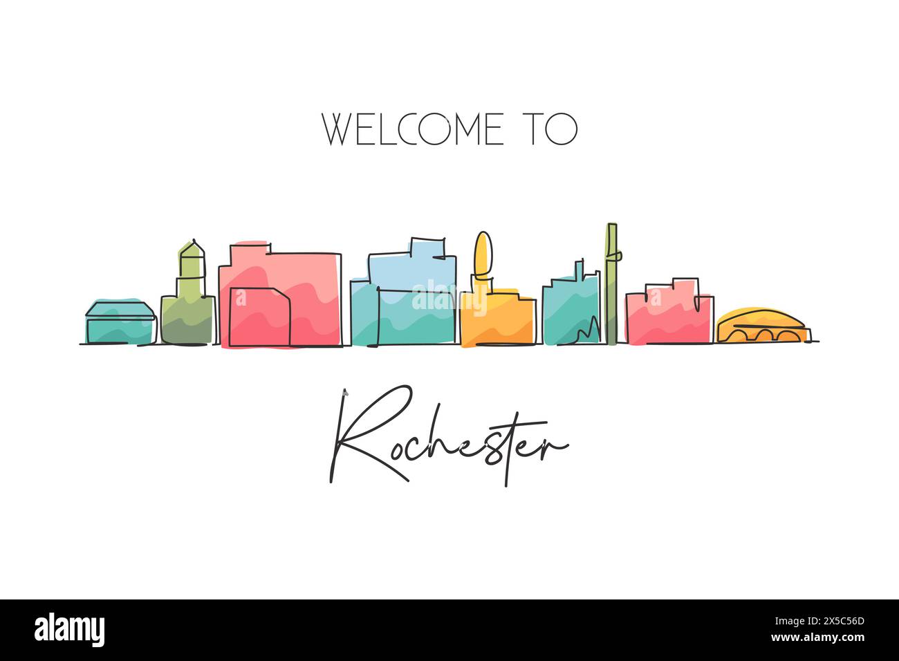 Continuous one line drawing Rochester city skyline, Minnesota ...