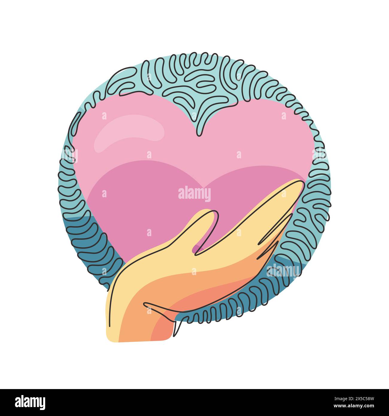 Single continuous line drawing hand holding heart icon. Save life or ...