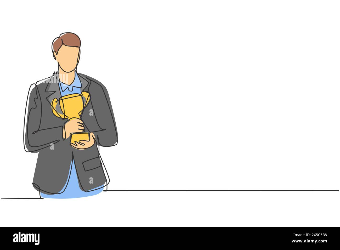 Single continuous line drawing young businessman wearing suit tie ...