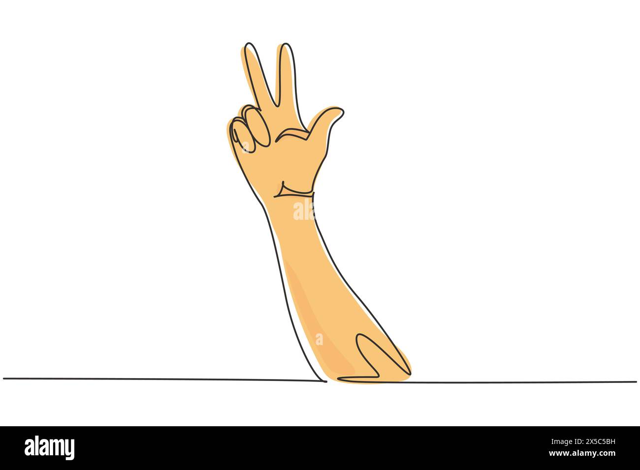 Single continuous line drawing counting hand sign. Number three hand ...