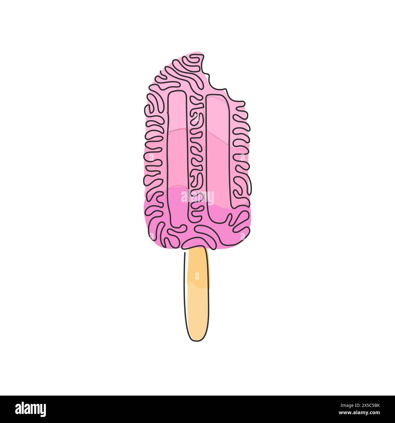 Continuous one line drawing frozen popsicle have been bitten. Tasty ice ...