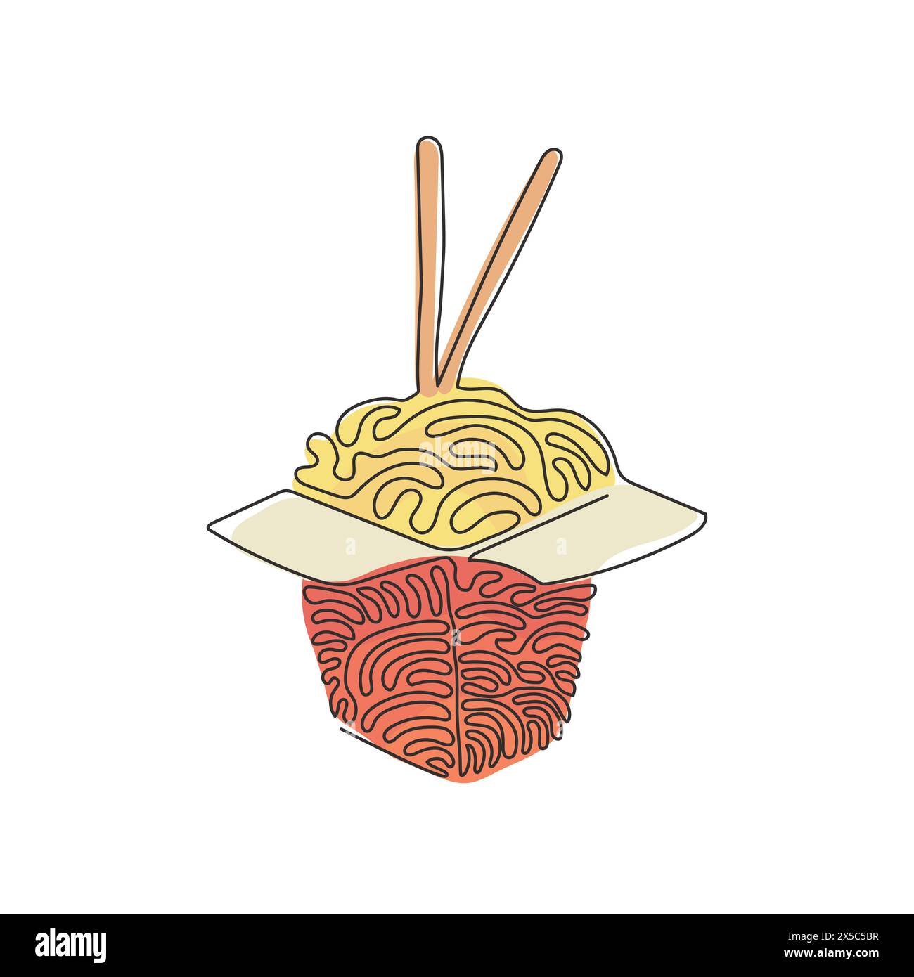 Single continuous line drawing noodle in box. Asian ramen oriental ...