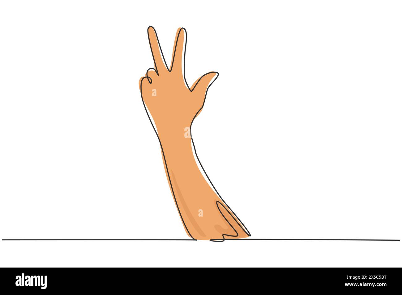 Single continuous line drawing counting hand sign. Number three hand ...