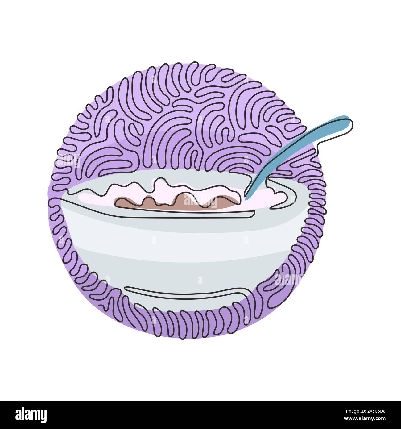 Single one line drawing corn flakes, cereal and milk splash in bowl ...