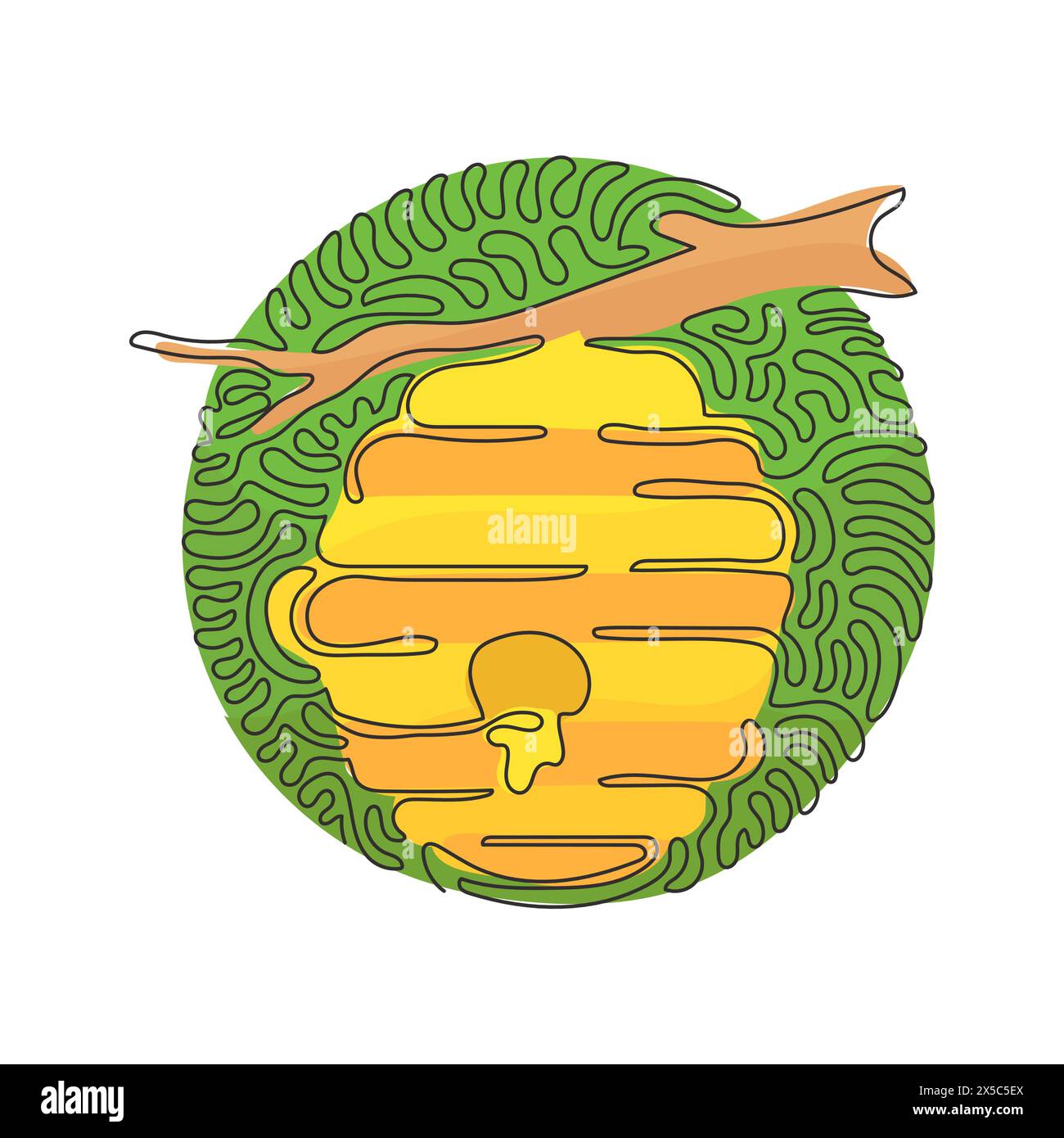 Single one line drawing honey hive hanging on branch of tree with honey ...