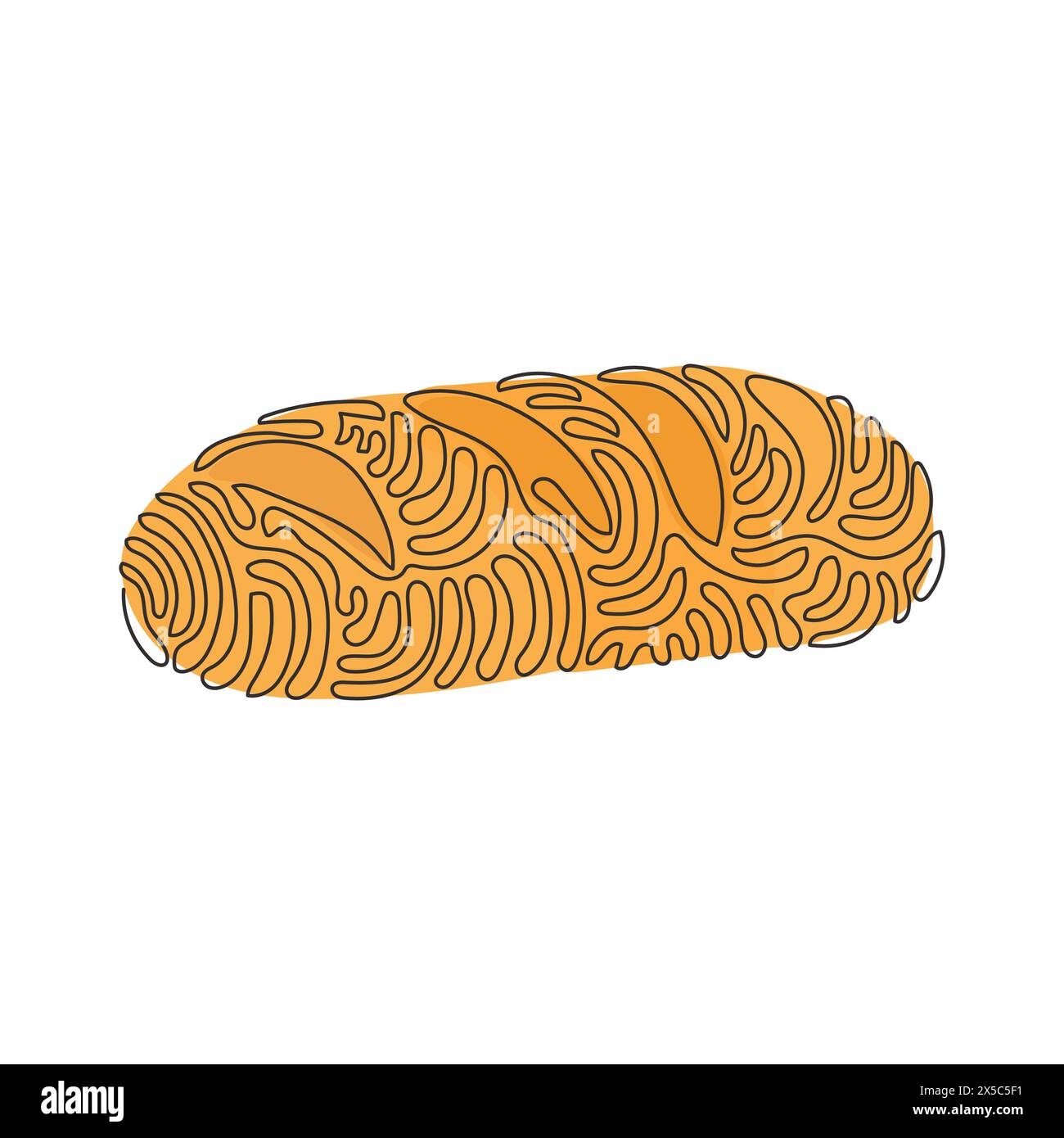 Continuous one line drawing baguette loaf of bread. White yeast bread ...