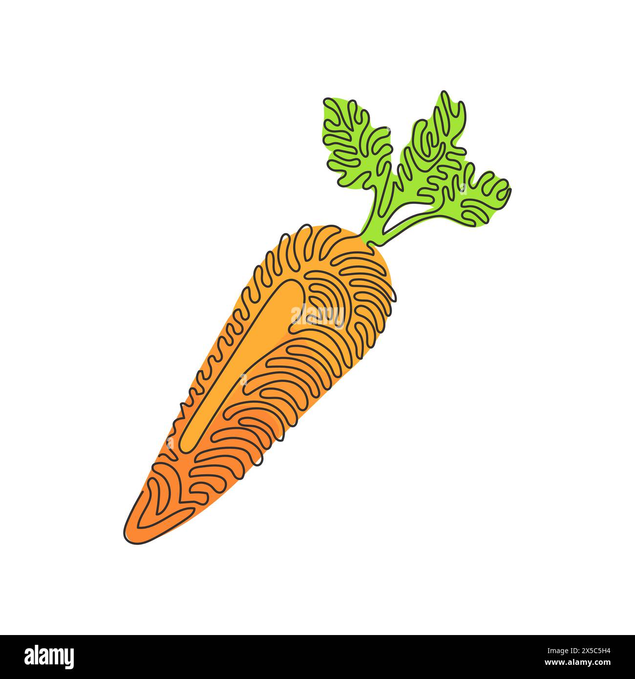 Continuous one line drawing fresh orange carrot with green leaves ...