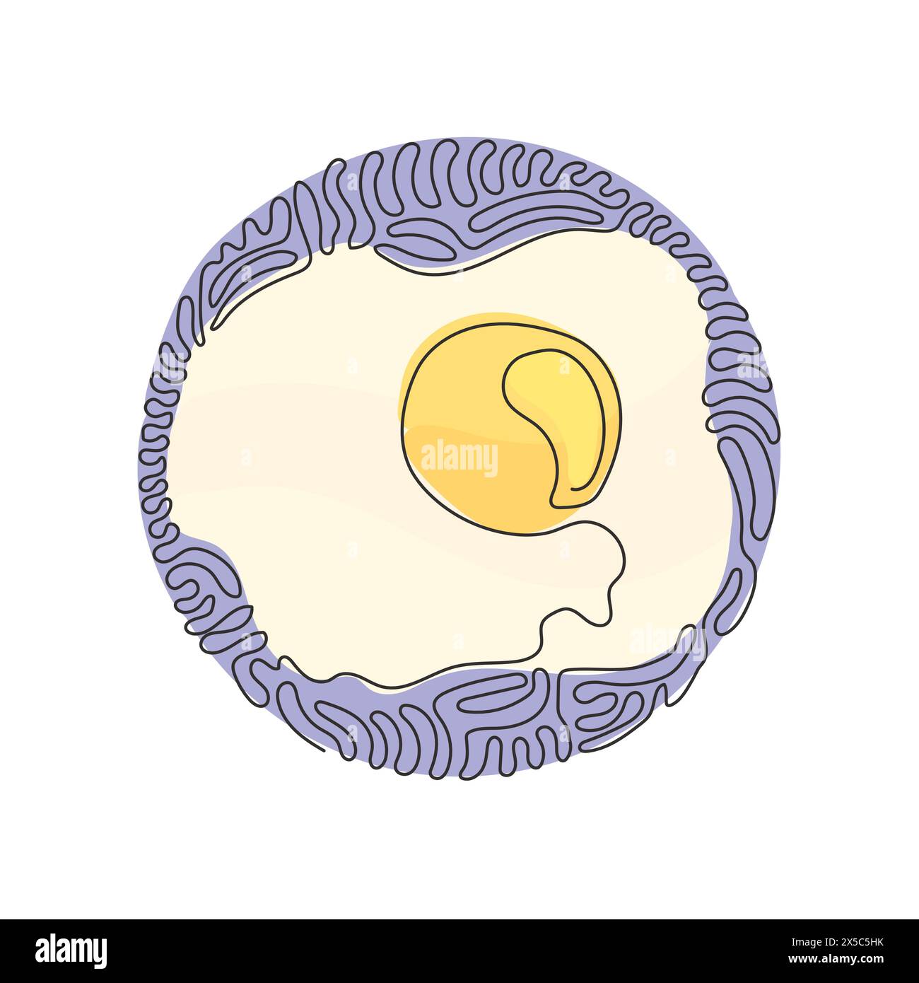 Single continuous line drawing Fried egg breakfast. Omelet meal yolk logo. Scrambled eggs ...