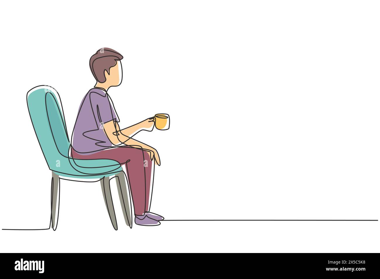 Single continuous line drawing young handsome boy sitting in modern ...