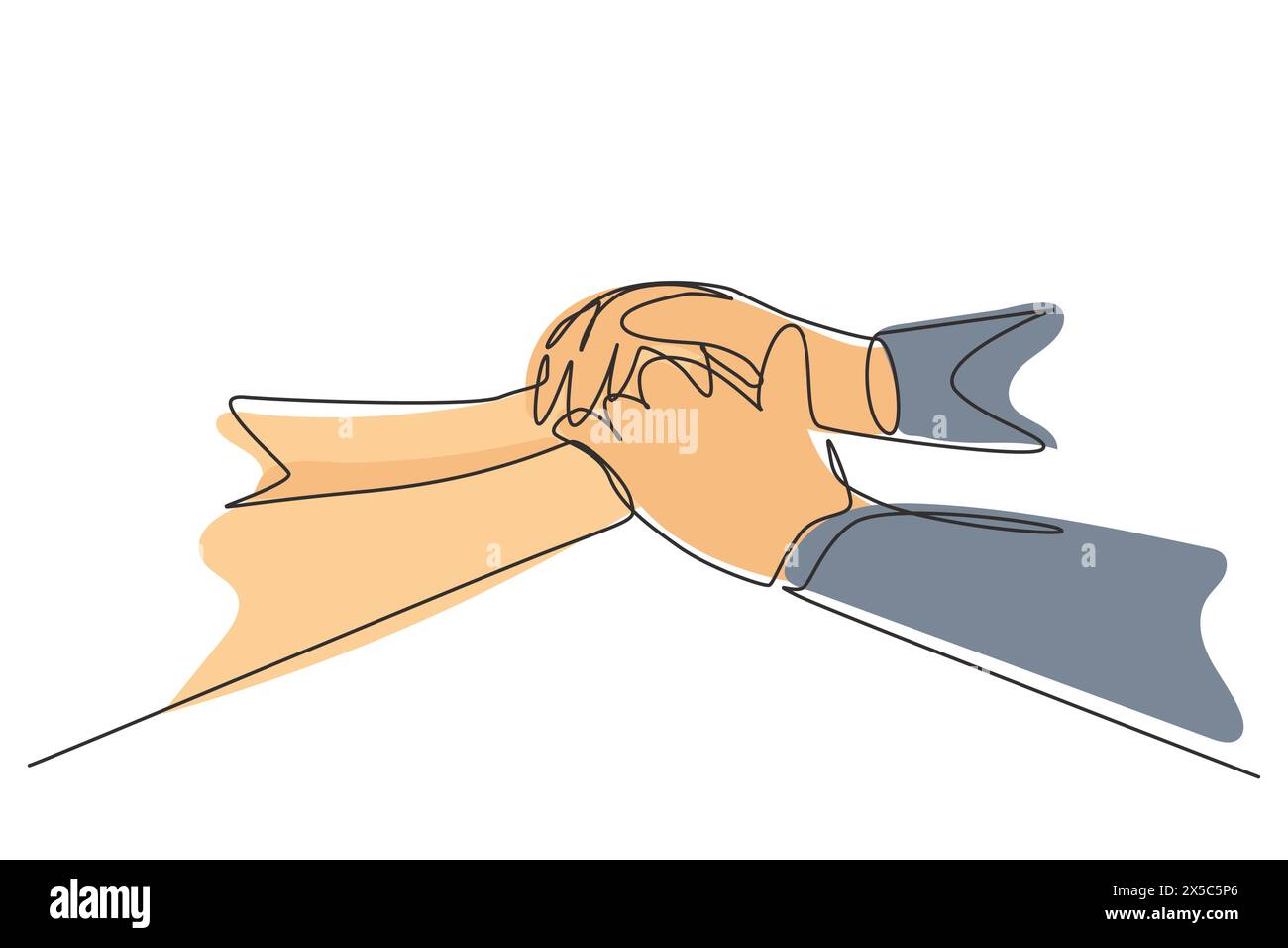 Single one line drawing old middle aged people holding hands close up ...