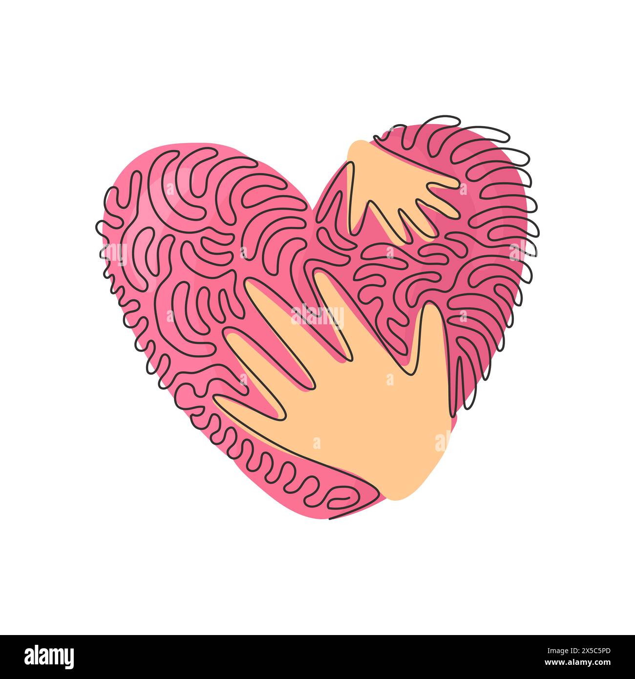 Single one line drawing hand touching heart, shape template. Hand touch ...