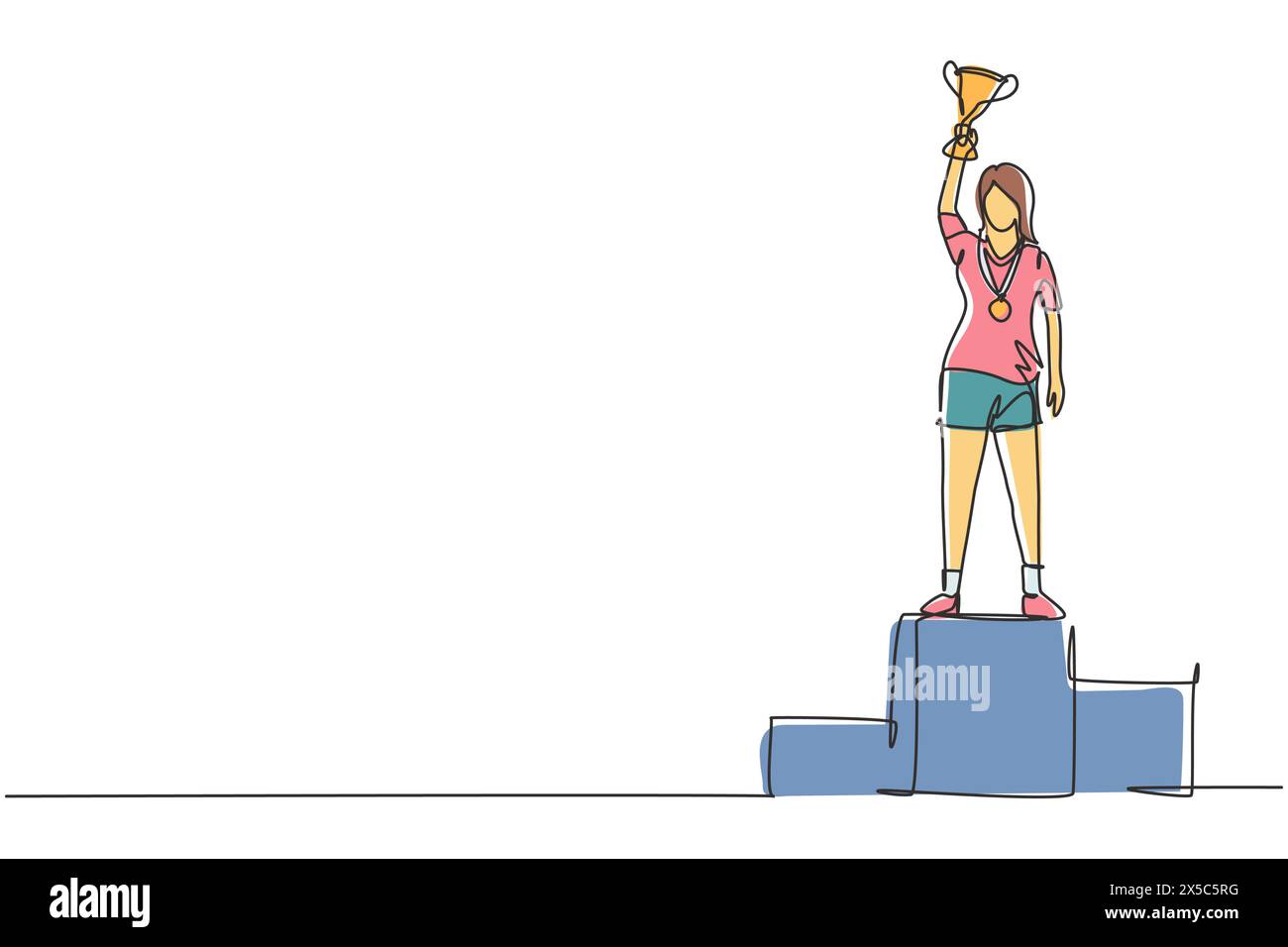 Single one line drawing female athlete wearing sports jersey lifting ...