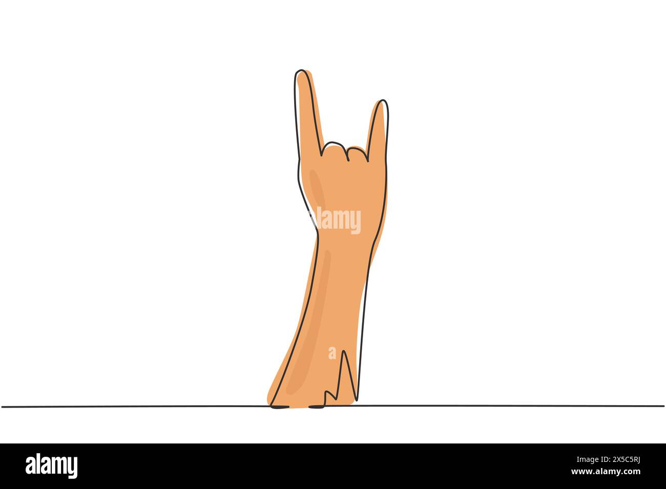 Continuous one line drawing rock on gesture symbol. Heavy metal hand ...