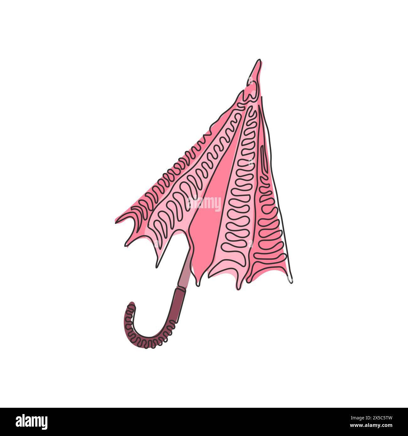 Single continuous line drawing umbrella close parasol handle rain ...