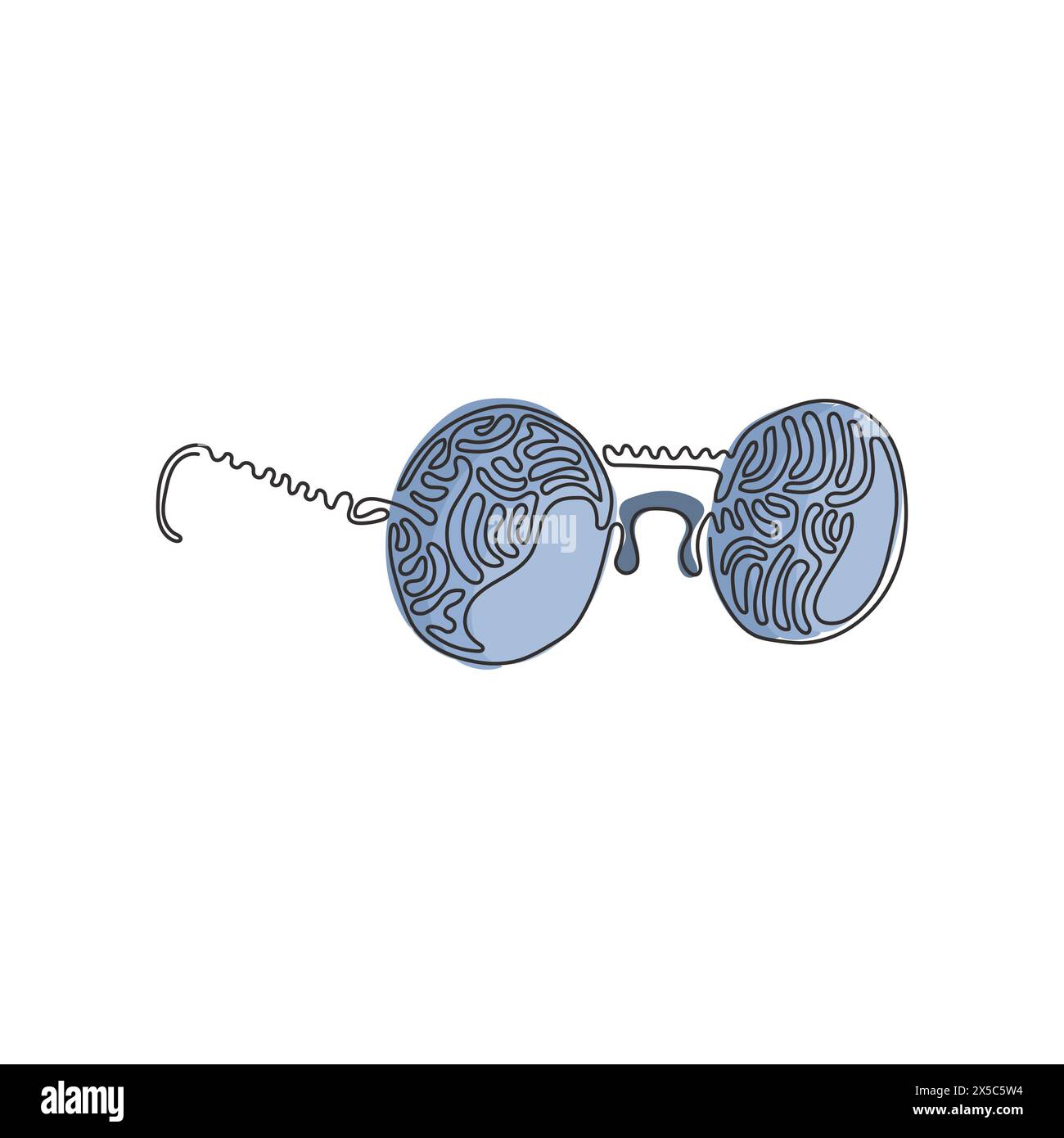 Single continuous line drawing Circle vintage glasses. Round black ...