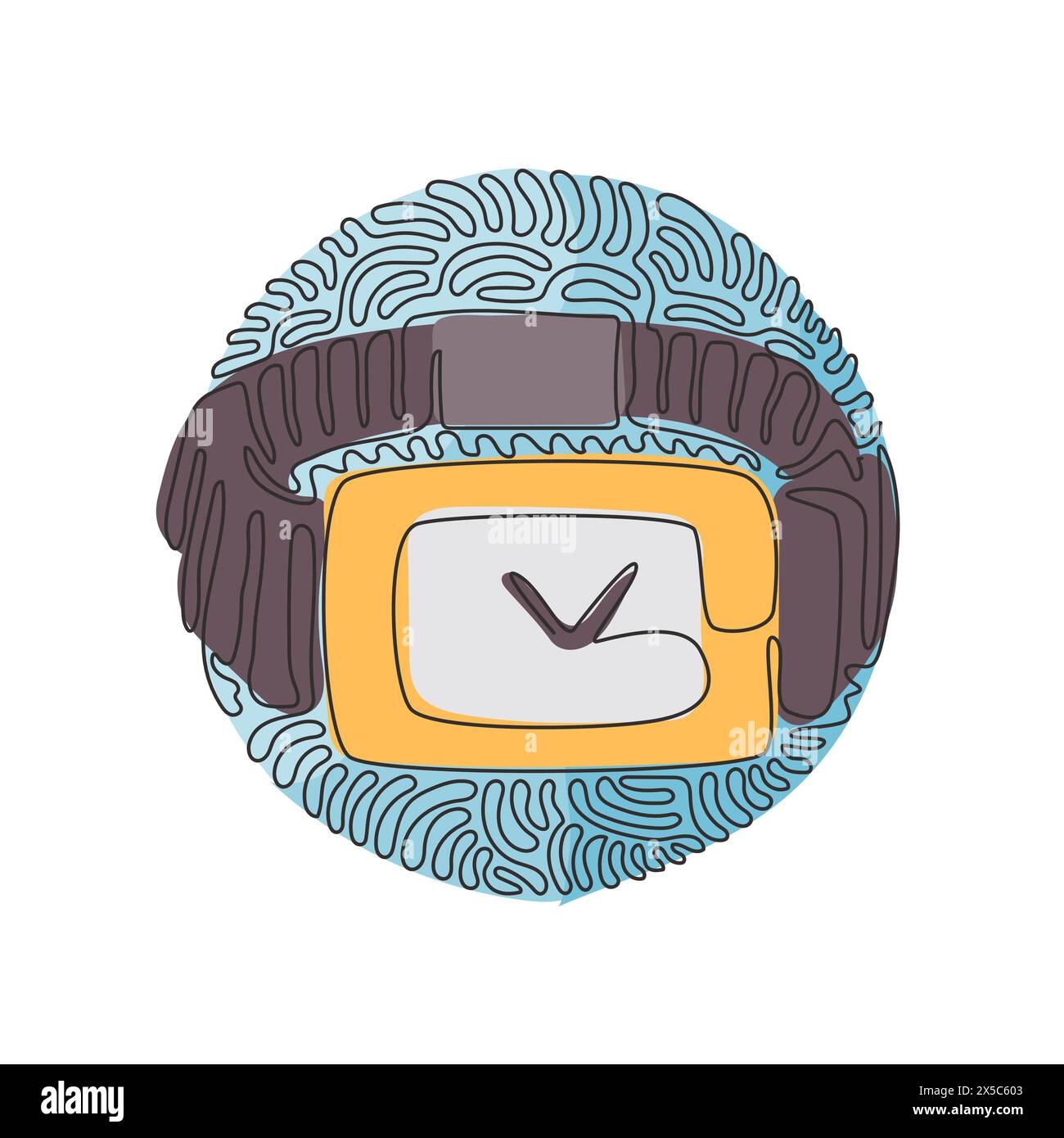 Single continuous line drawing woman watch, gold and white color, with ...