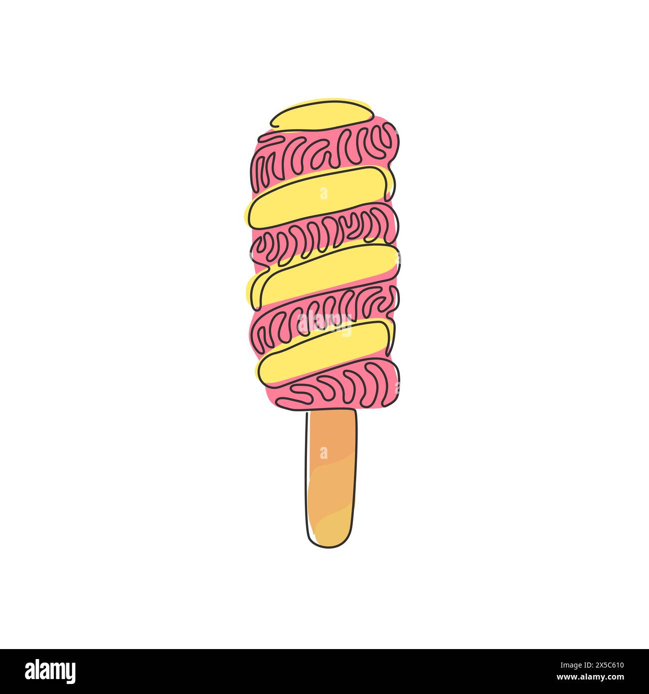 Single one line drawing tasty popsicle twisted ice cream. Stick lolly ...