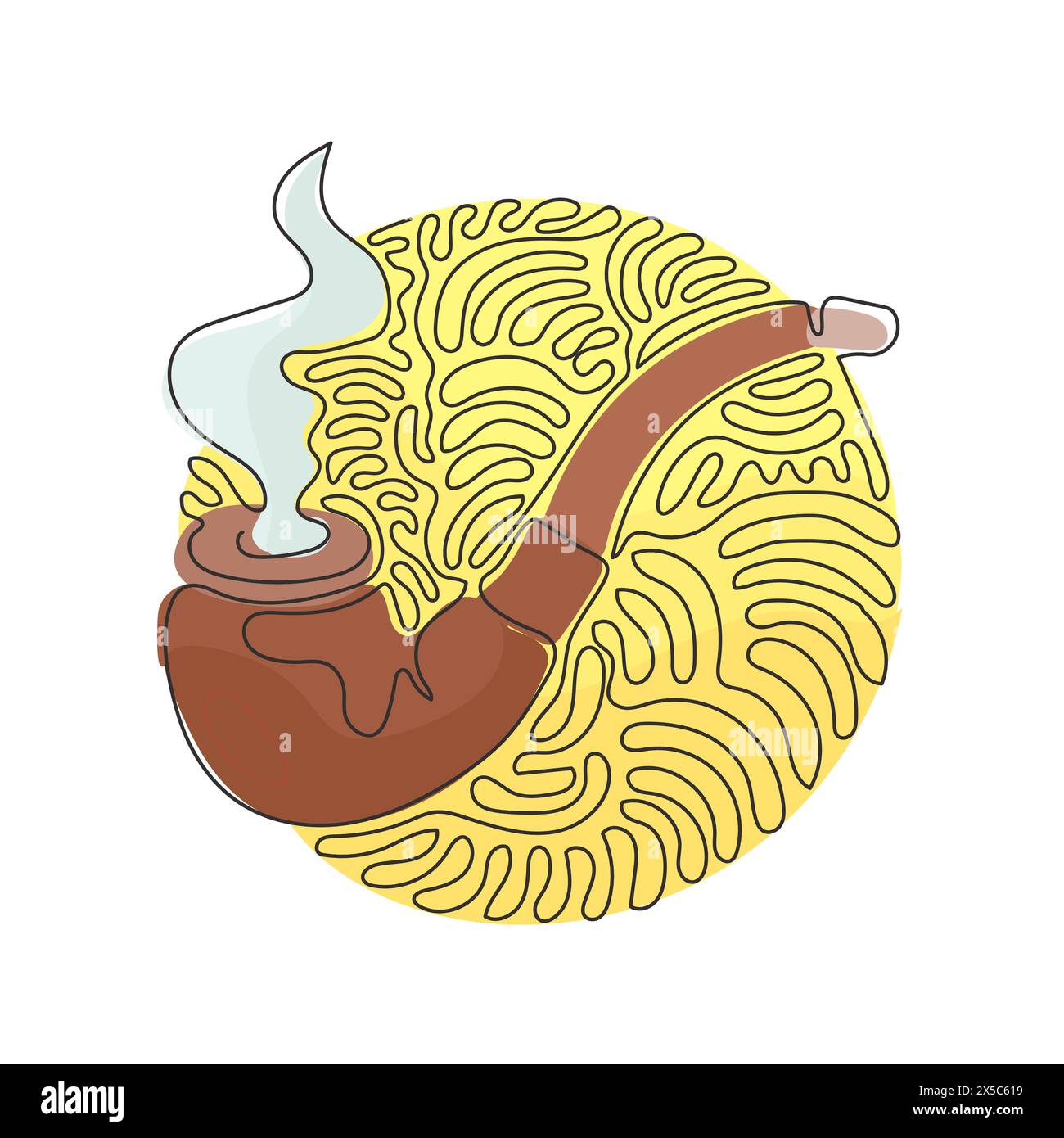 Single continuous line drawing smoking pipe with smoke. Tobacco pipe isolated. Tube for smoking ...