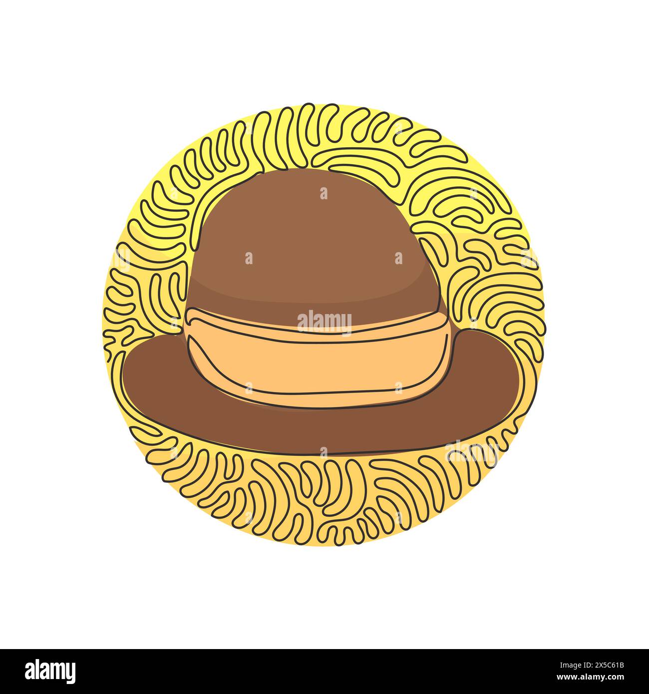 Single one line drawing fedora hat, side view, with tan leather band ...