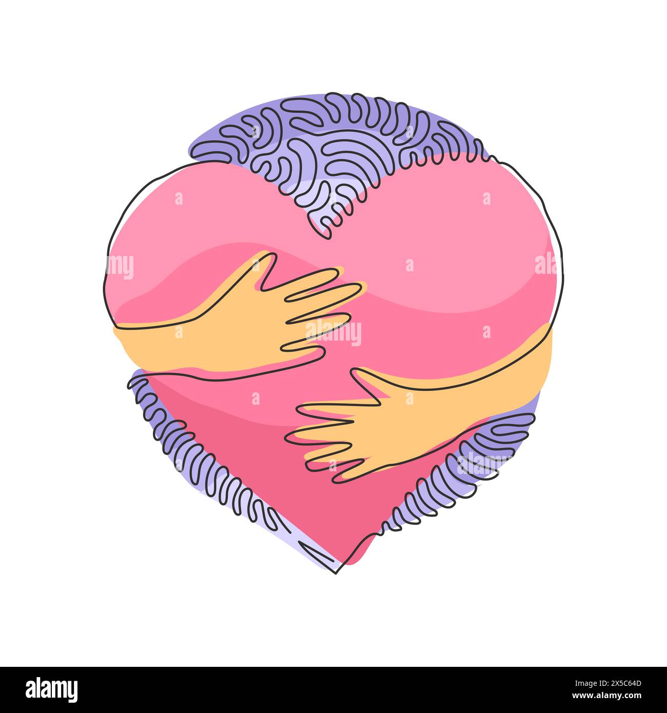 Single one line drawing embrace heart shape design vector template ...