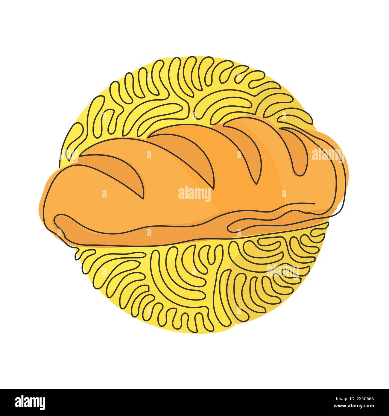 Single continuous line drawing baguette loaf of bread. White yeast ...