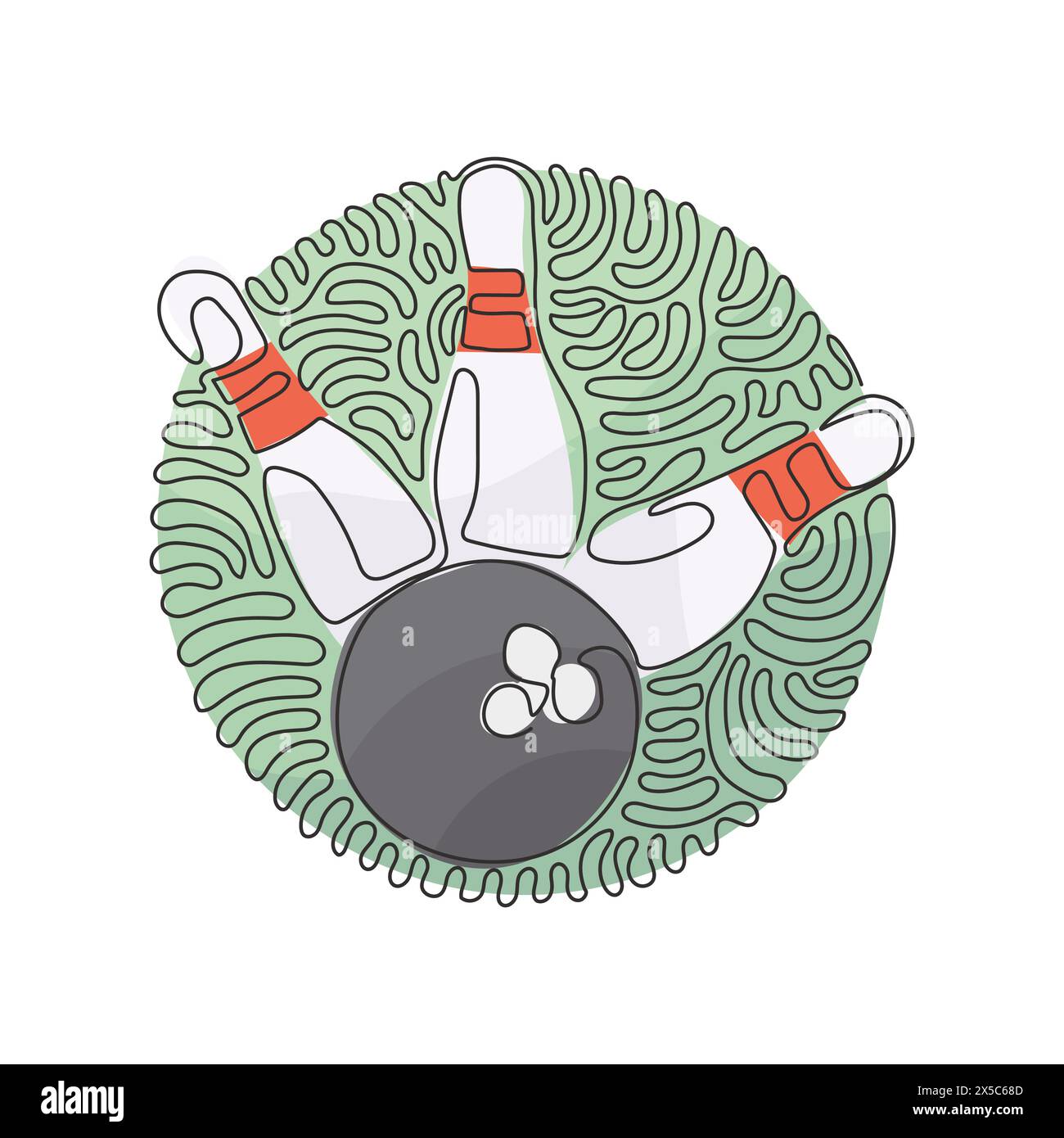 Continuous one line drawing Bowling ball and pins. Sports equipment ...