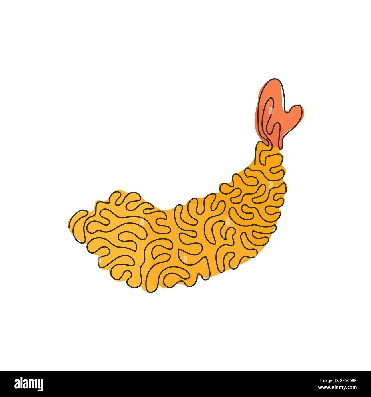 Continuous one line drawing Tempura Fried Shrimp known as Japanese Food ...