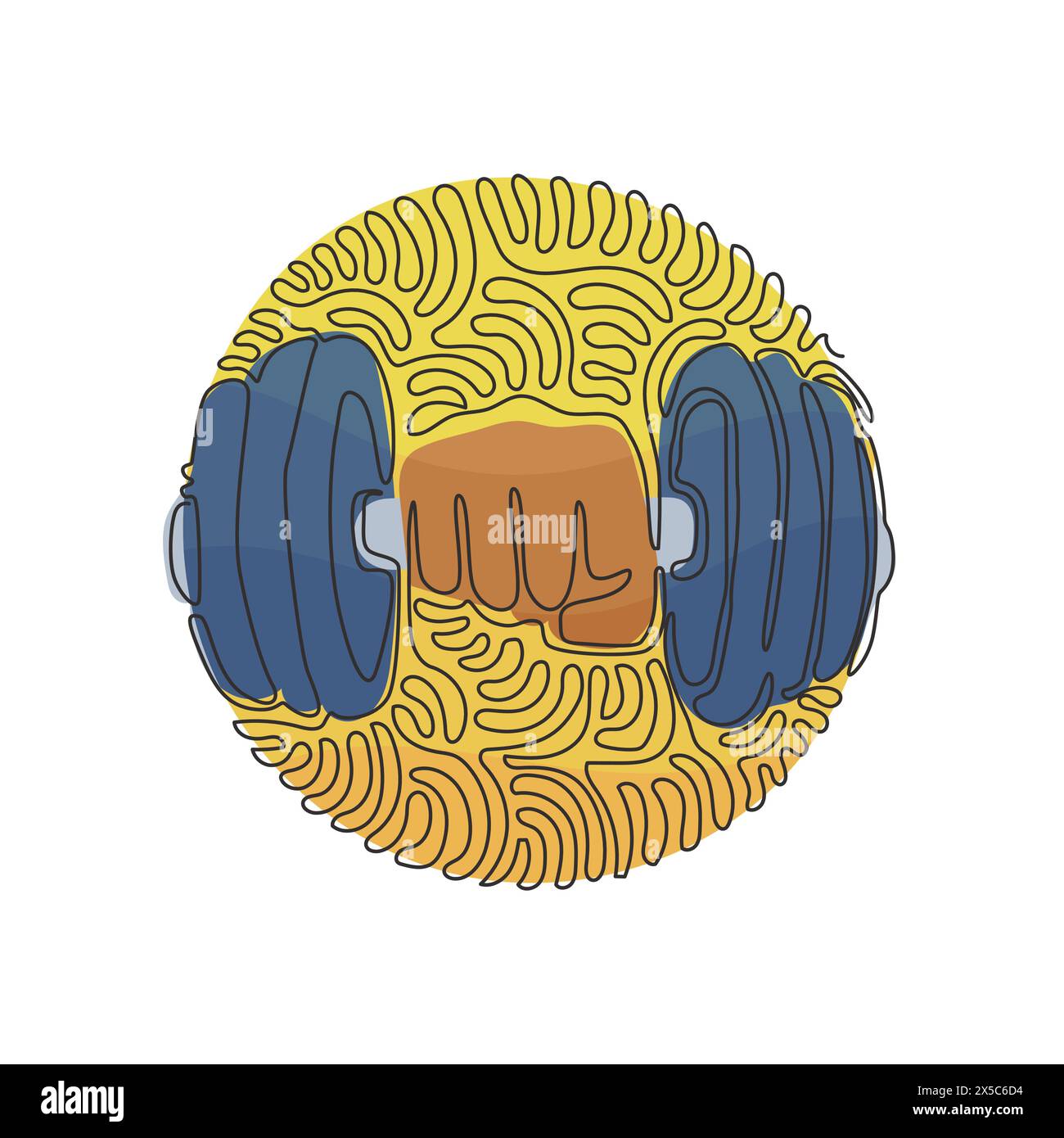 Single continuous line drawing hand with dumbbell. Dumbbell in hand ...