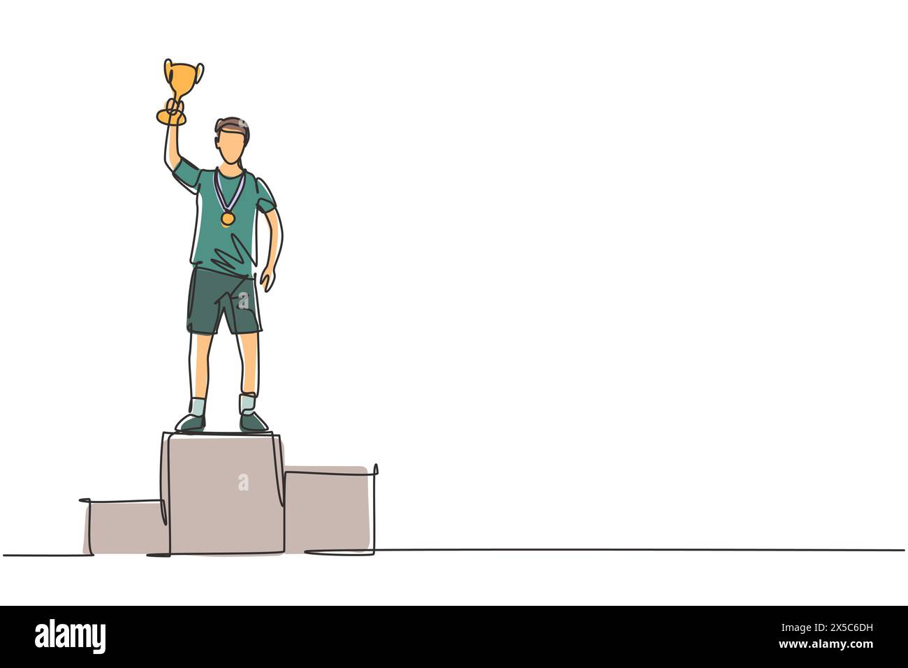 Single continuous line drawing male athlete wearing sports jersey ...