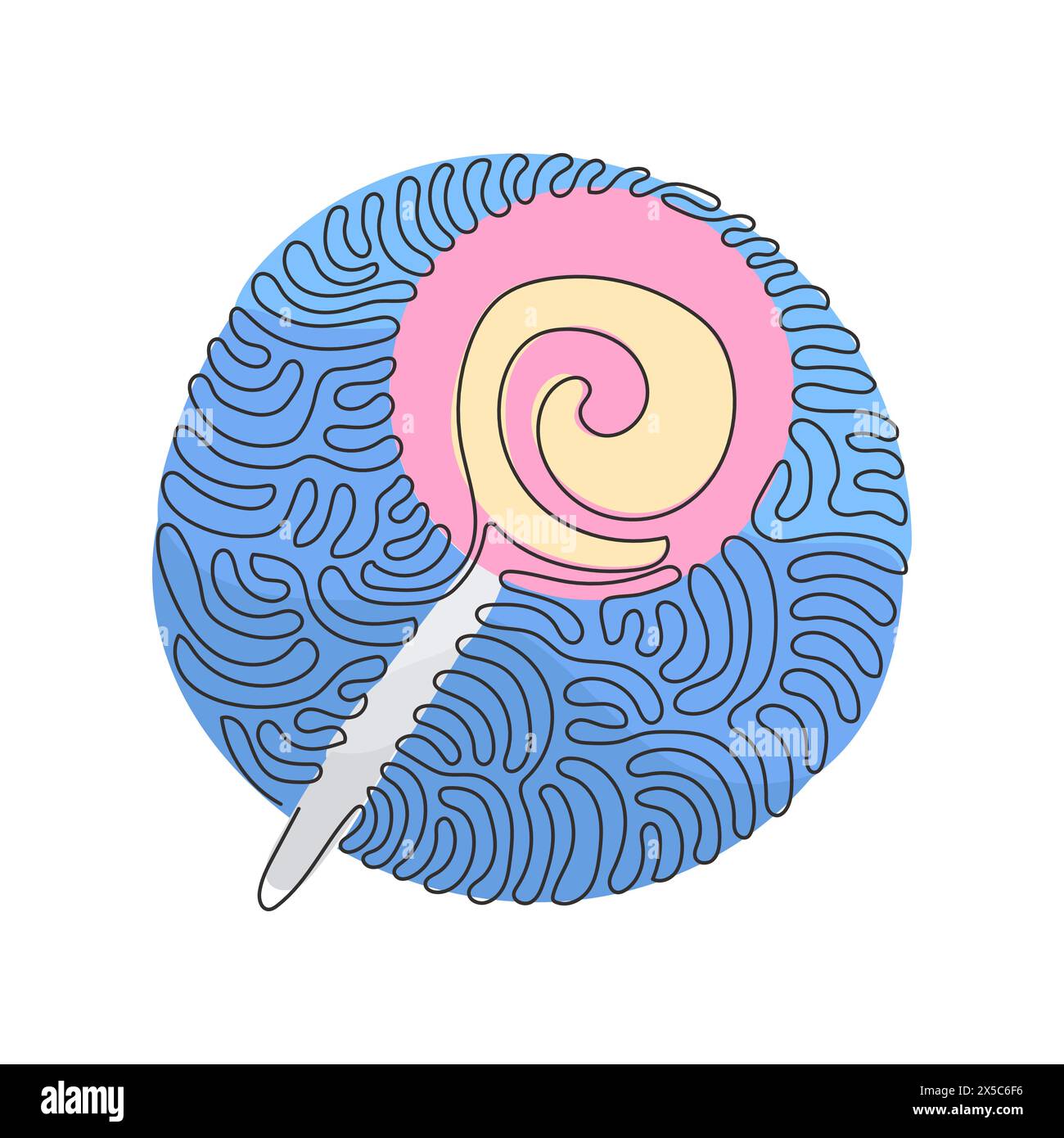 Continuous one line drawing swirl lollipops. Colored sugar candies ...