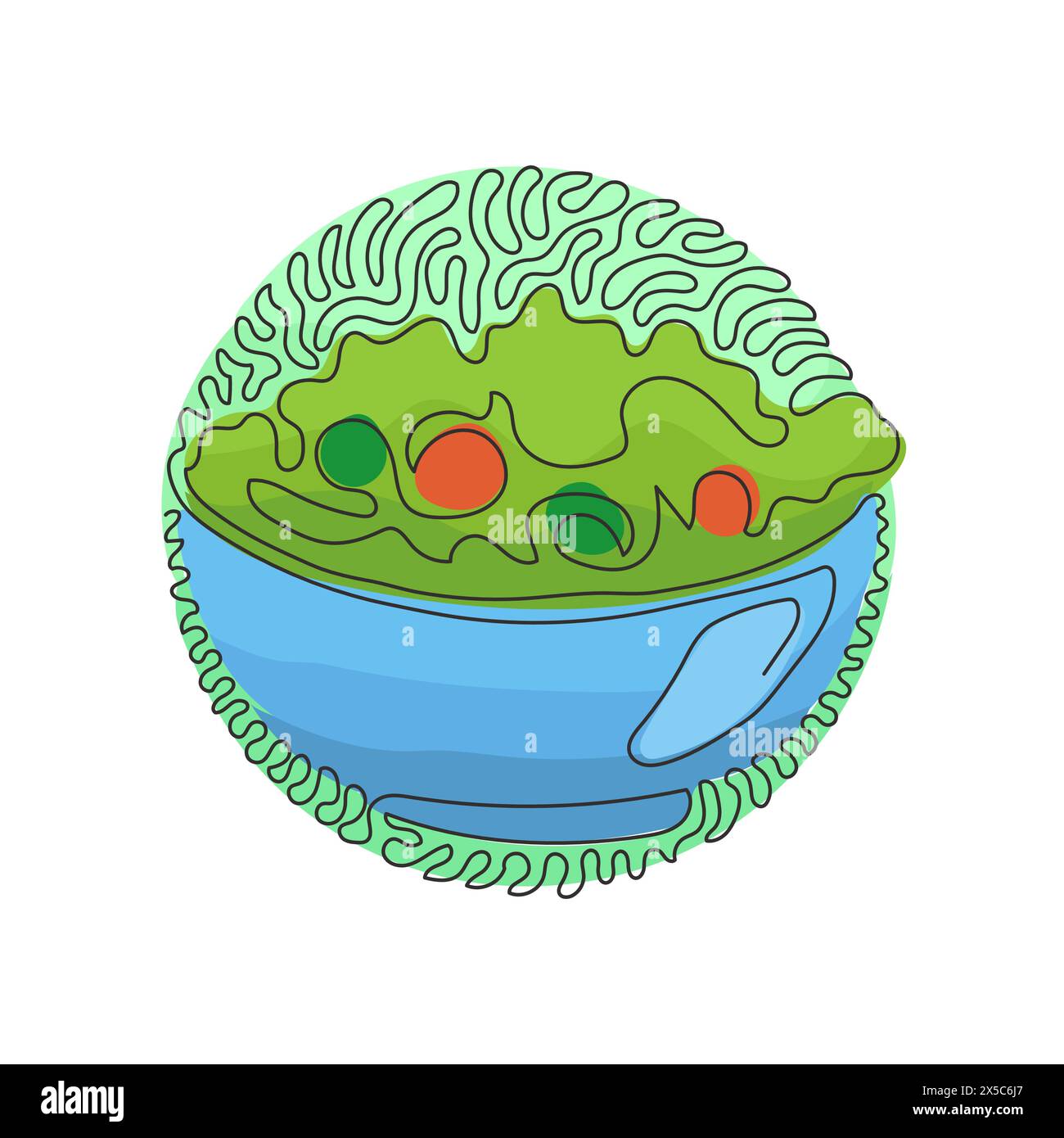 Single continuous line drawing green salad of fresh vegetables in salad ...