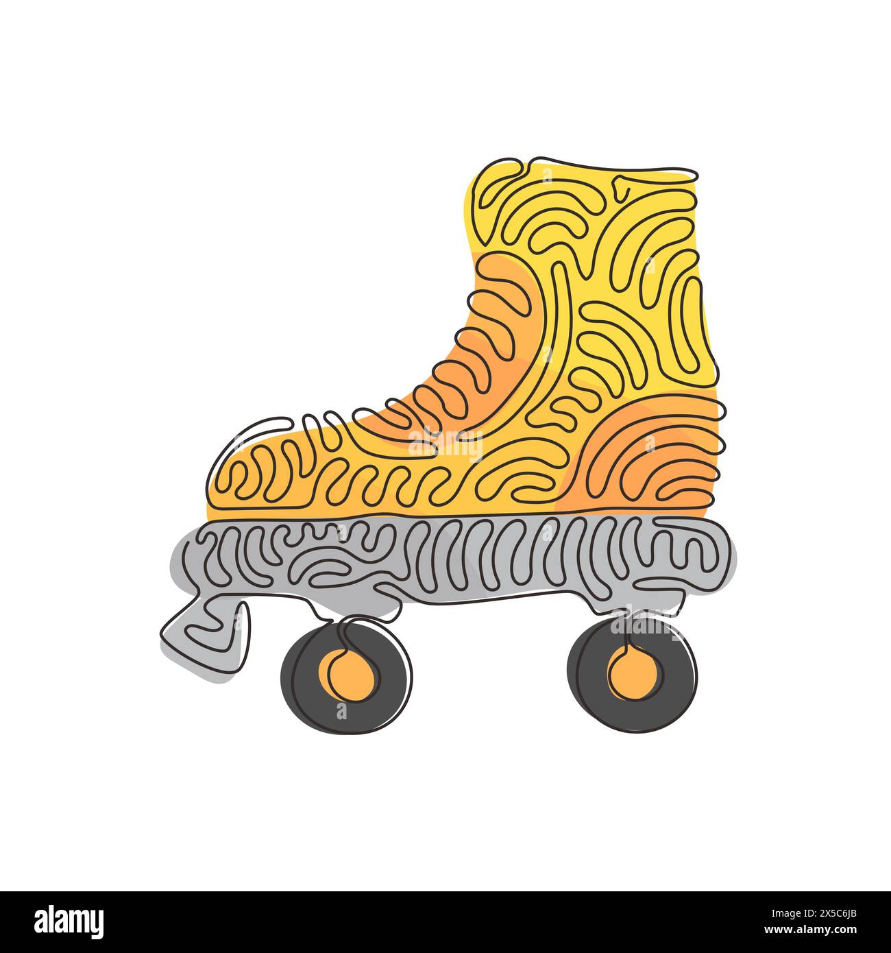 Single continuous line drawing old retro plastic quad roller skate ...