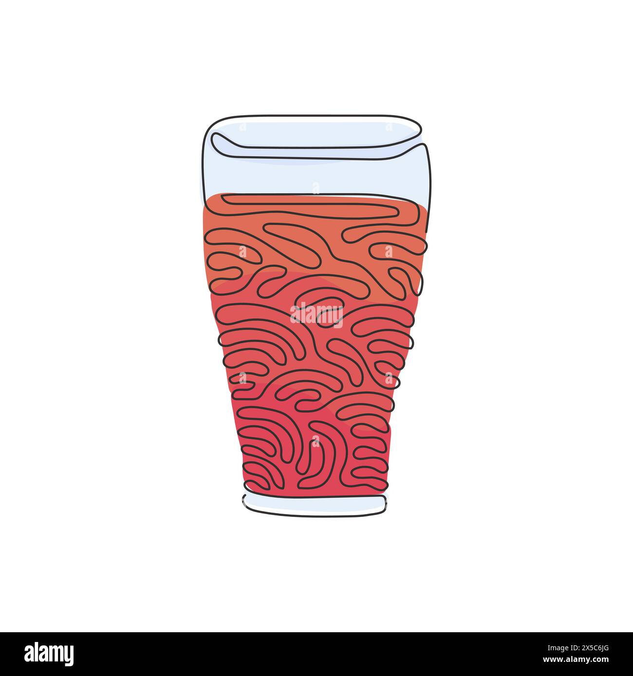 Single continuous line drawing soft drink in glass. Cold cola soda to ...