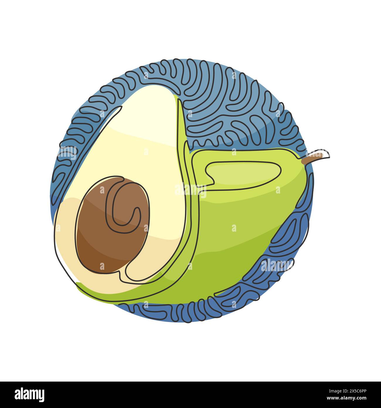 Single one line drawing whole avocado and half with seed. Healthy vegan ...