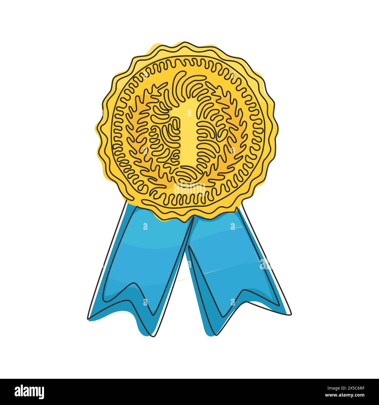 Single continuous line drawing gold medal, winner award. Circle awards ...
