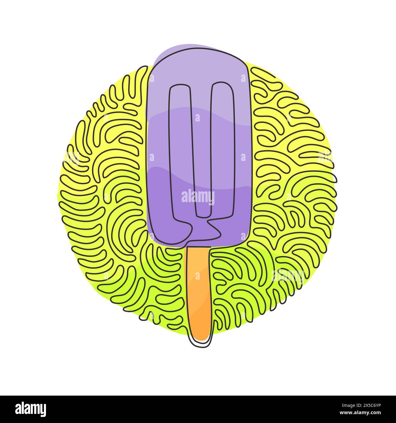 Single continuous line drawing frozen popsicle on stick. Tasty ice ...