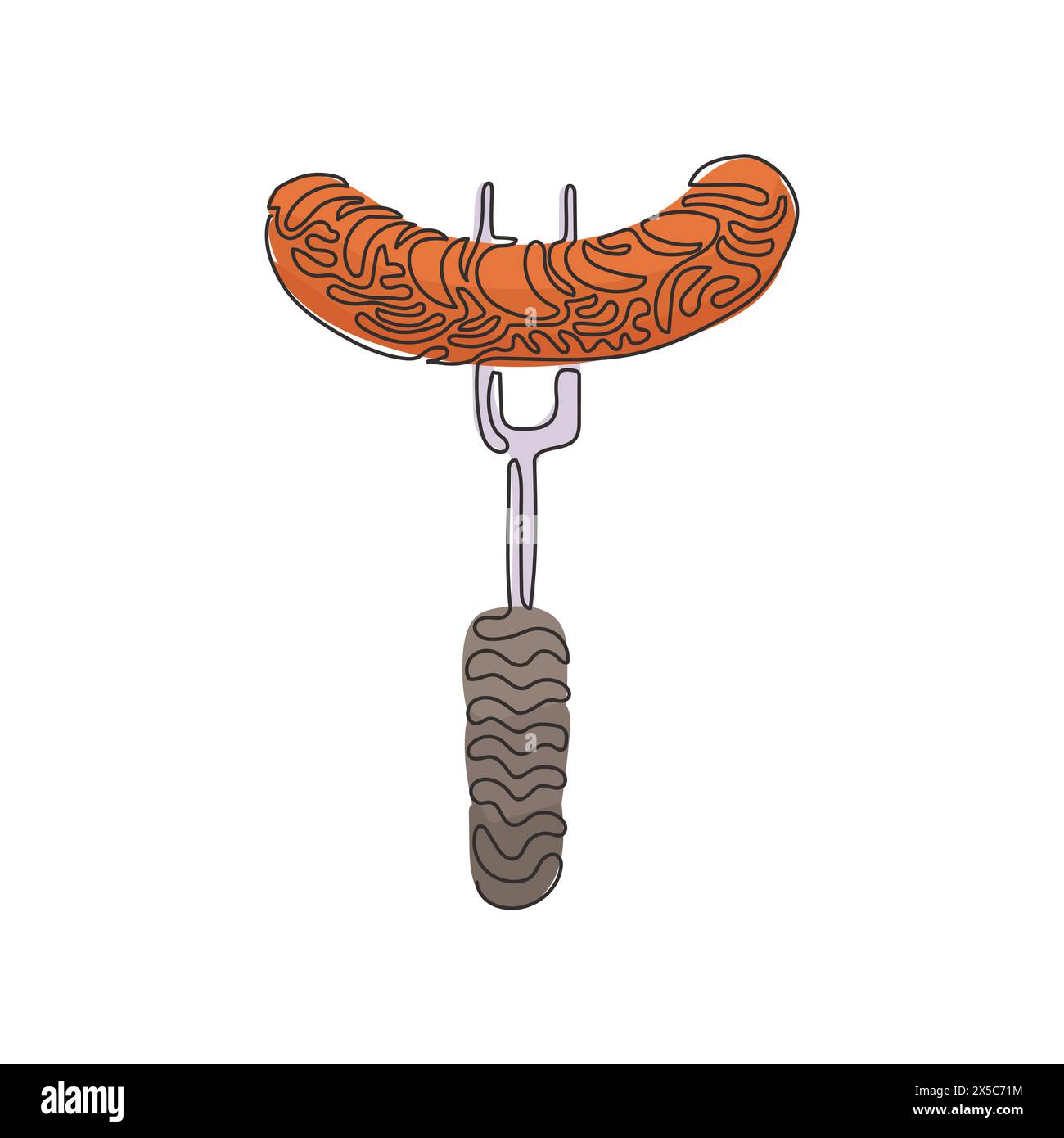 Single one line drawing grilled sausage line and glyph icon, barbecue ...