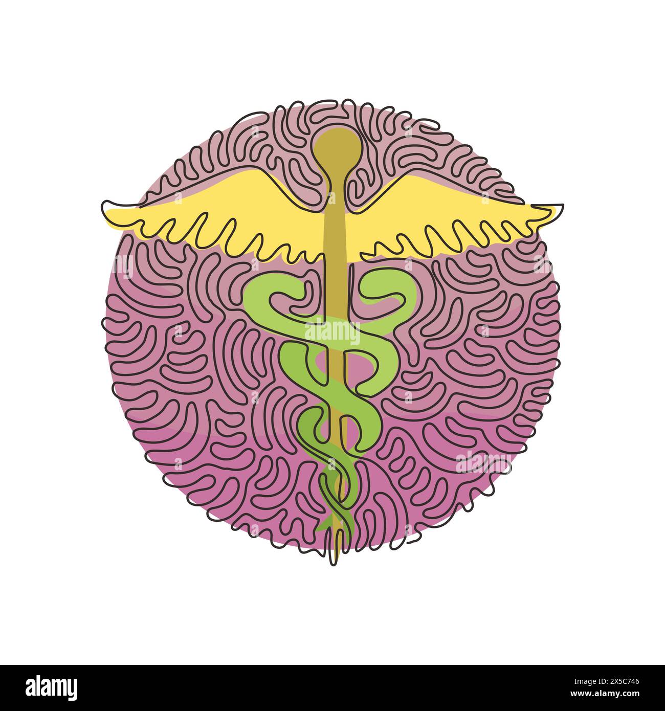 Single one line drawing Caduceus - medical center, pharmacy, hospital ...