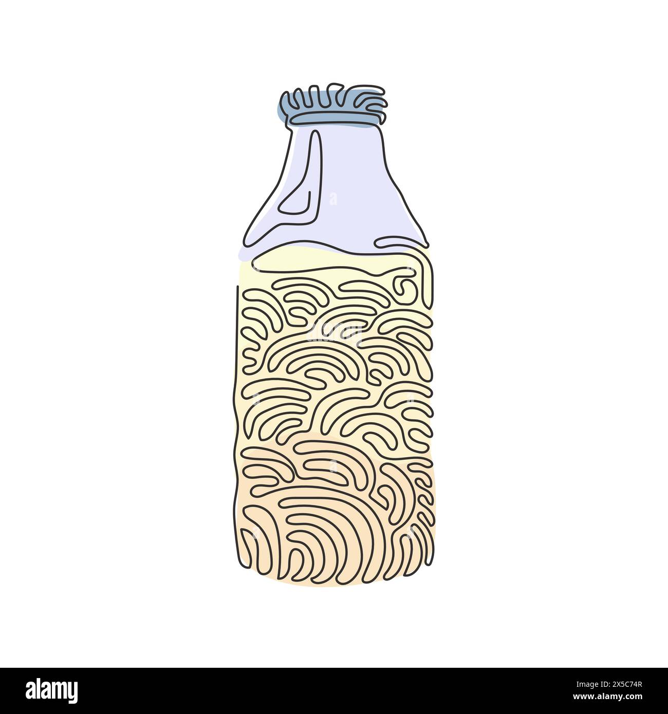 Single continuous line drawing closed glass bottle of natural milk ...