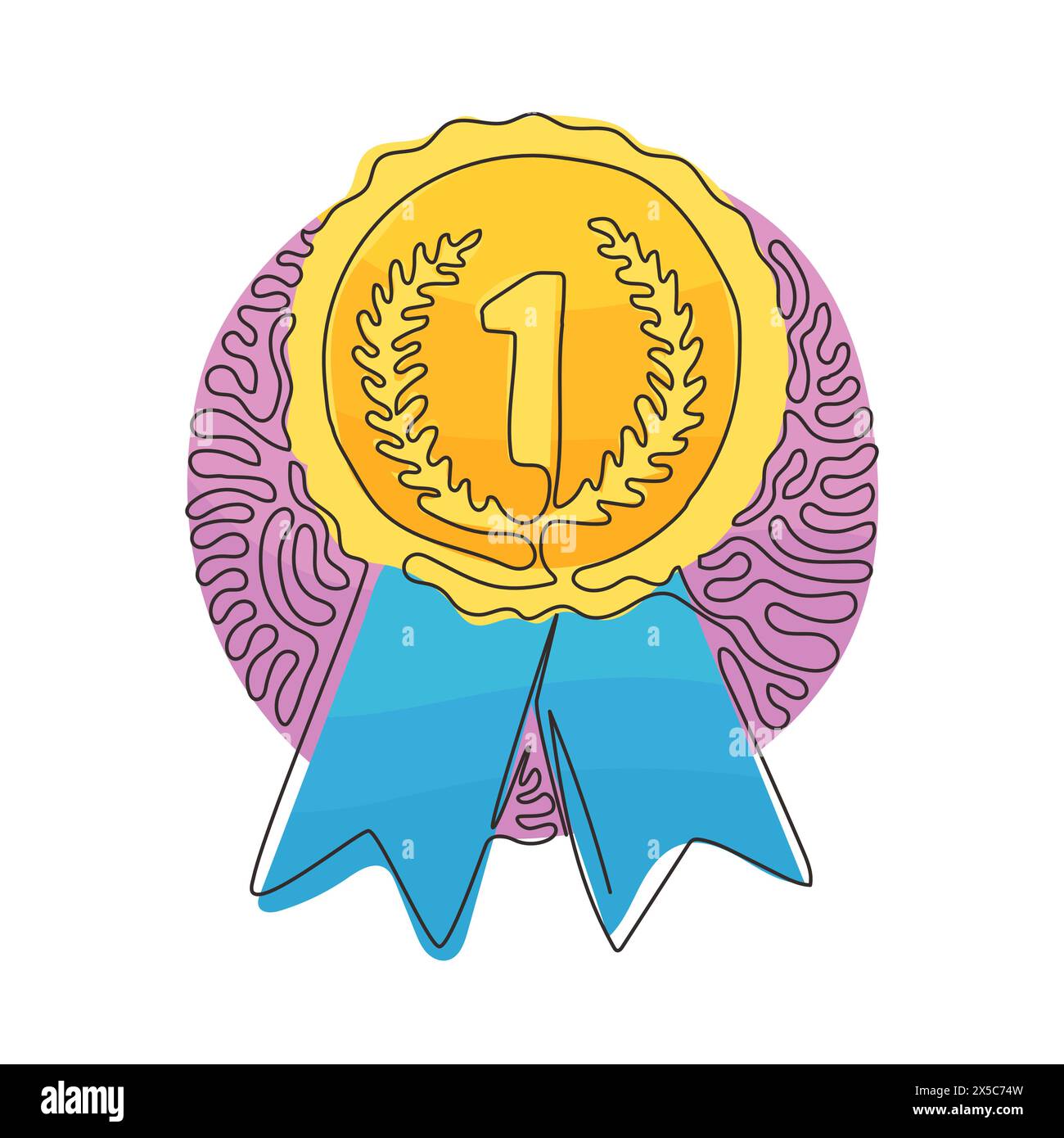 Single one line drawing gold medal, winner award. Circle awards with ...