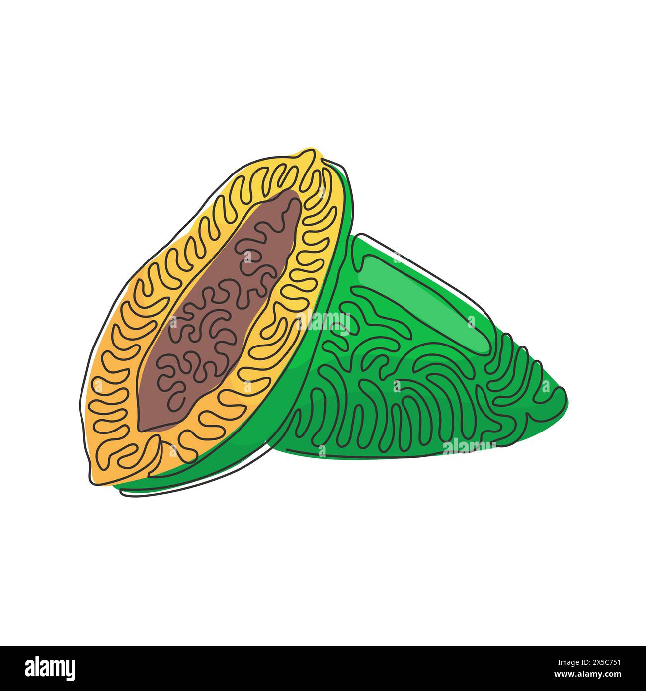 Single continuous line drawing whole and sliced sweet papaya fruit ...